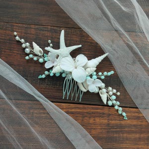 Beach Hair Comb, Seashell Headpiece, Clay Starfish Hair Comb, Shells ...