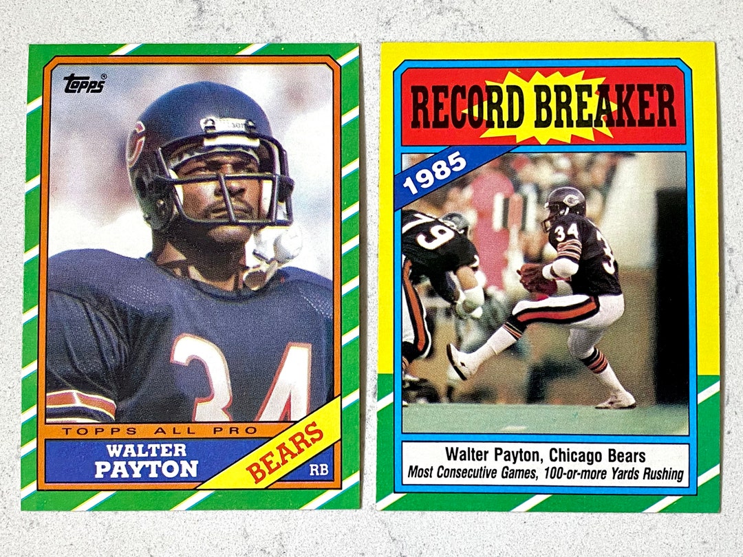 1986 Walter Payton Card 11 and Payton Record Breaker 7, Chicago Bears ...