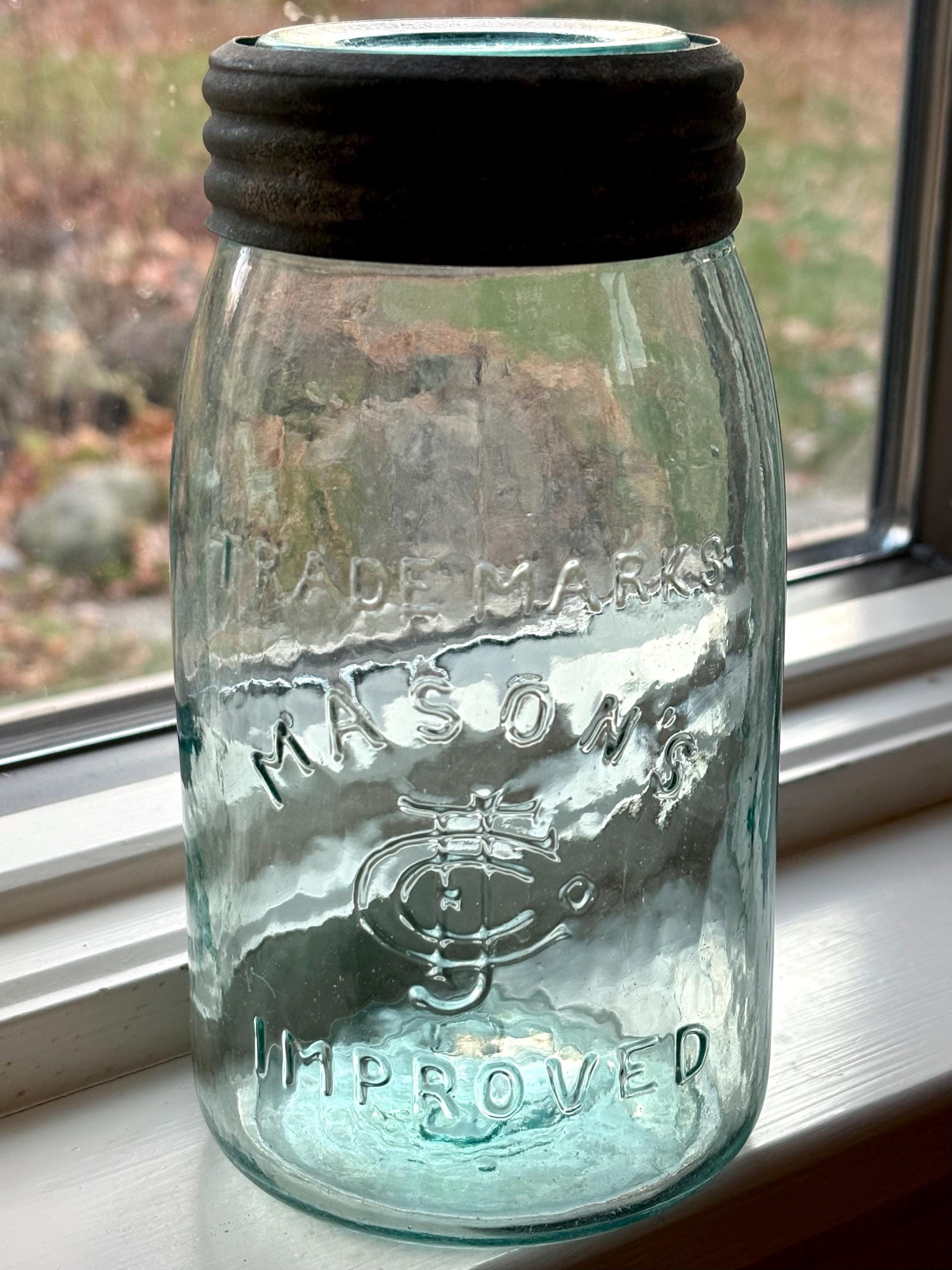 1800’s C.F.J. Co. Mason Improved Quart Jar With Zinc Lid and Glass Top ...