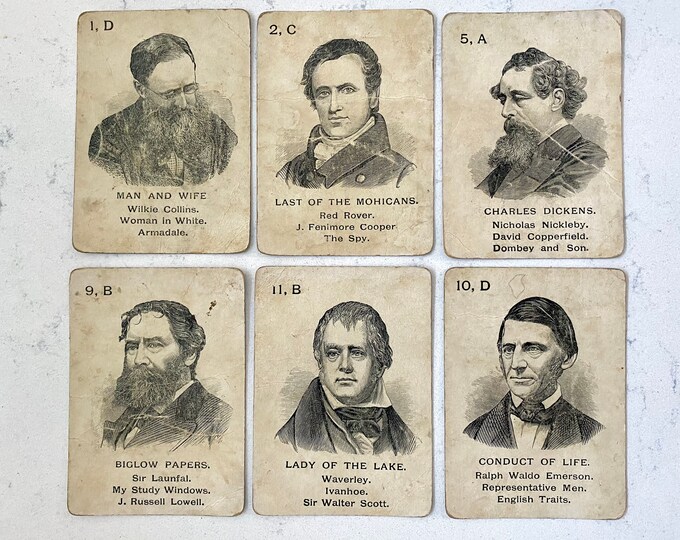 Late 1800s-early 1900’s Famous Authors Card Game Lot (6 Cards), Charles ...