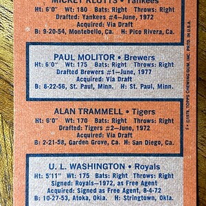 1978 Topps Paul Molitor/alan Trammel RC #707, Sharp Corners, No Creases ...