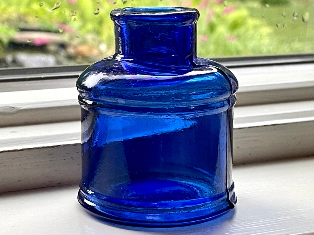 1800s Antique Cobalt Inkwell Bottle, Blue Glass Bottle No Large Chips ...