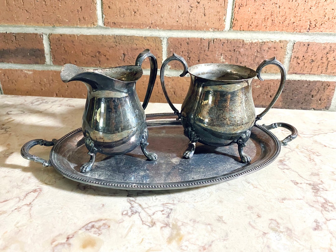 Crescent Silverware Sugar and Cream Set Paired With Ponson Silver Tray ...