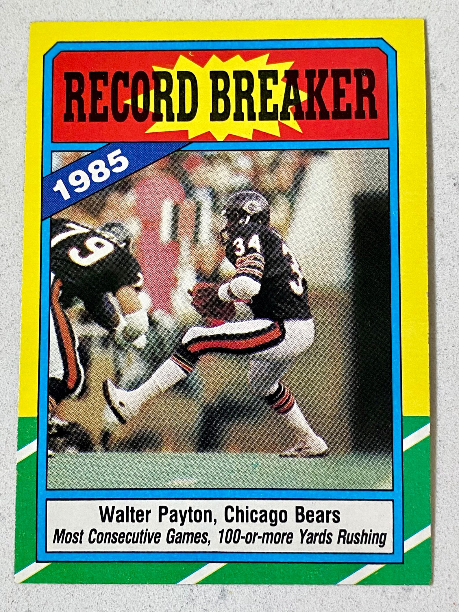 1986 Walter Payton Card 11 and Payton Record Breaker 7, Chicago Bears ...