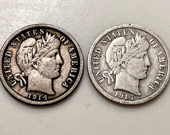 1914-D & 1914 Barber Dimes in VF and F Condition - Etsy