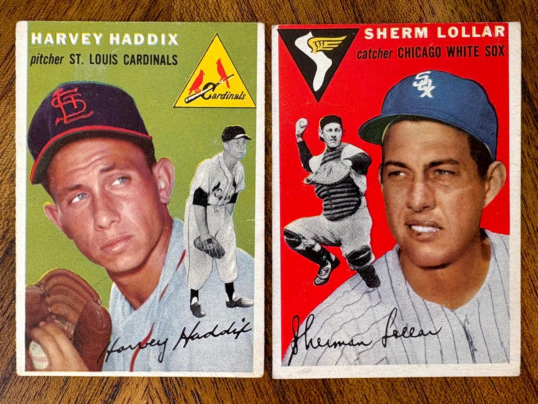 1954 Topps Baseball Cards, Harvey Haddix & Sherm Lollar - Etsy