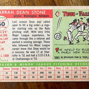 1955 Topps Dean Stone Baseball Card #60, No Creases - Etsy