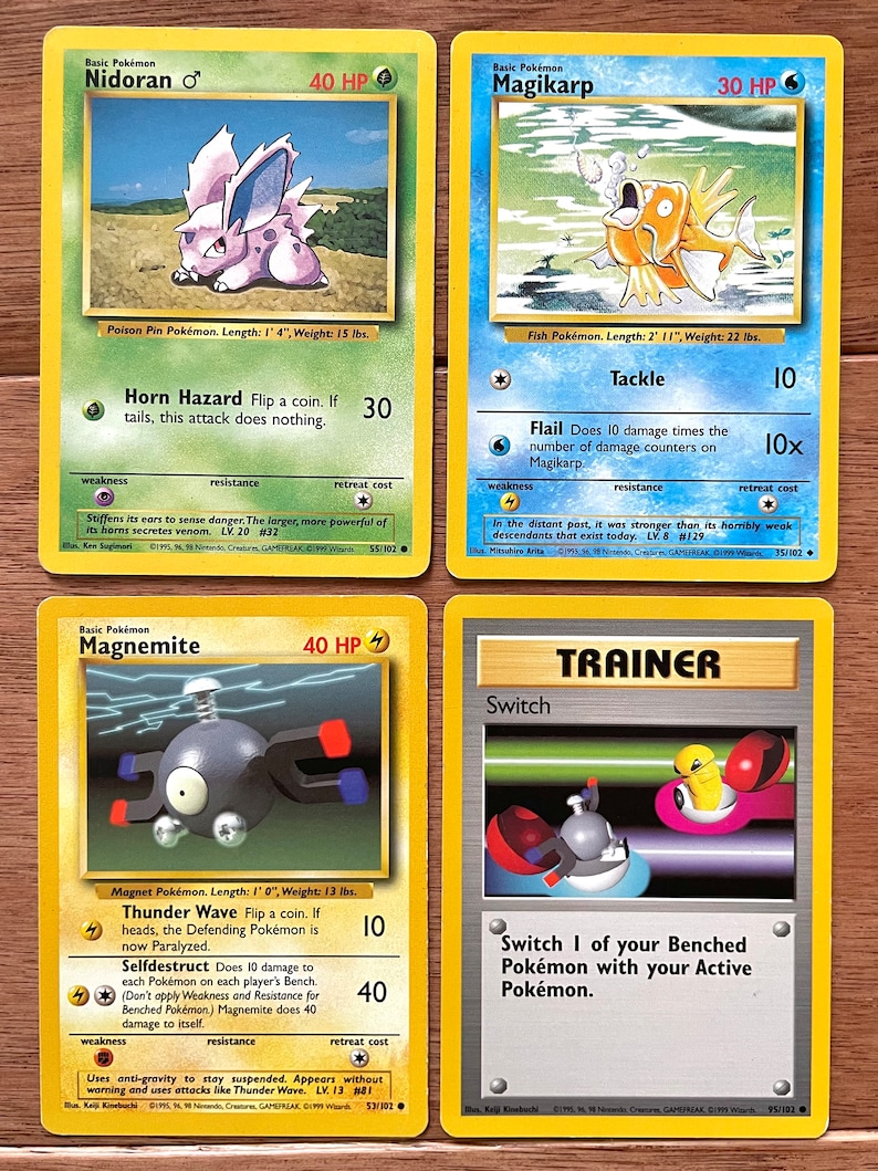 1999 Game Pokemon Base Set Lot 12 Cards Three Shadowless - Etsy