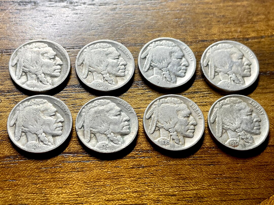 1919-1937 Buffalo Nickels Lot (8 Nickels) in G-VG Condition, All ...