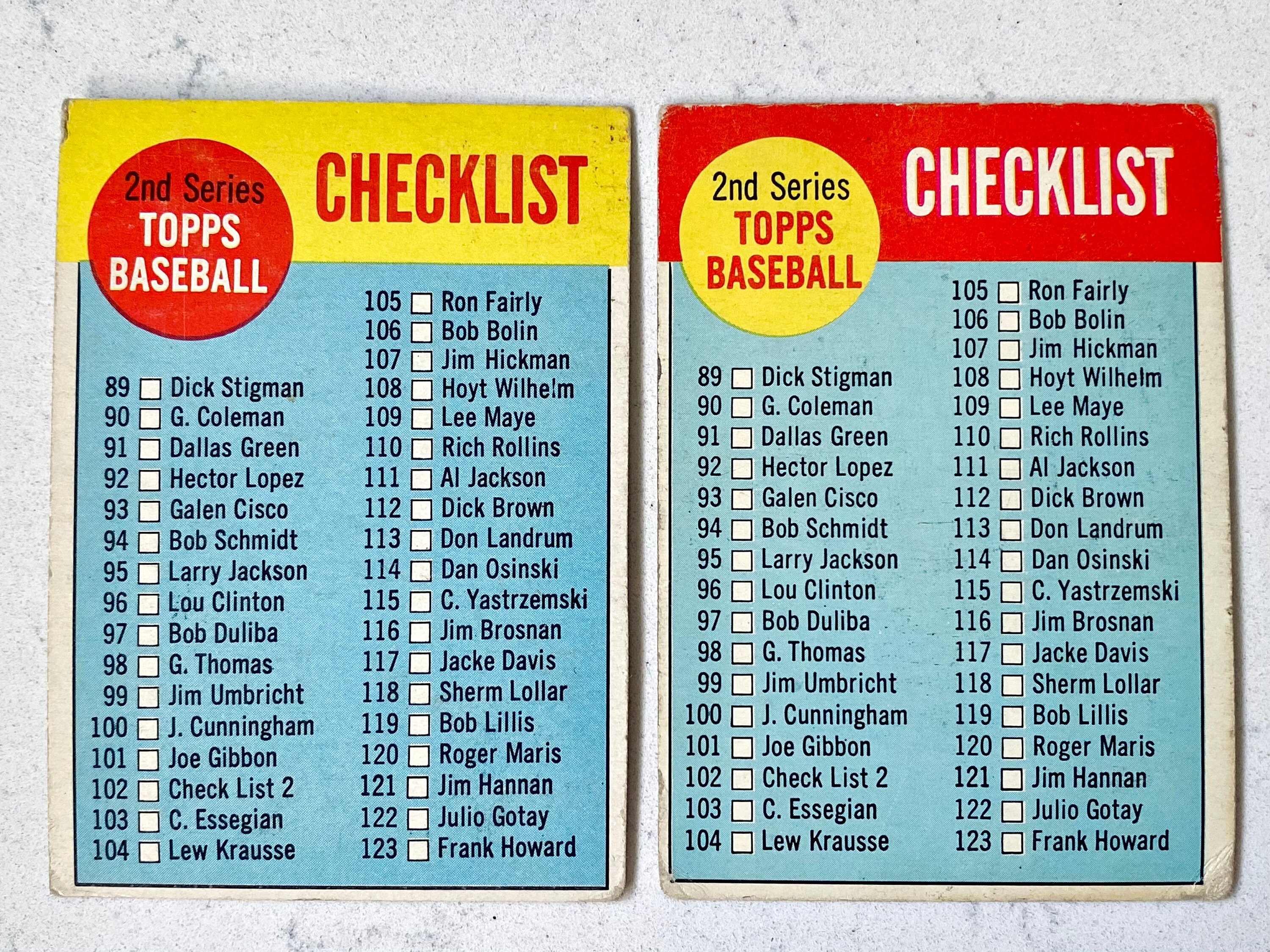 1963 Topps baseball 2nd Series checklists 2 Red and Yellow | Etsy