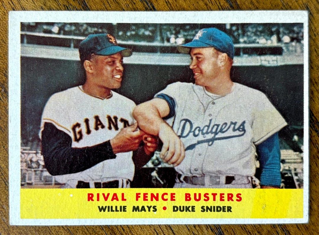 1958 Willie Mays/duke Snider Rival Fence Busters Topps Baseball Card ...