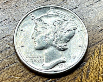 1941 Mercury Silver Dime in AU Quality Condition, Beautiful Detail in ...