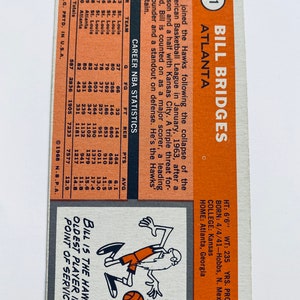 1970 Bill Bridges Topps Basketball Card in Near-mint/mint 8 to 8.5 ...