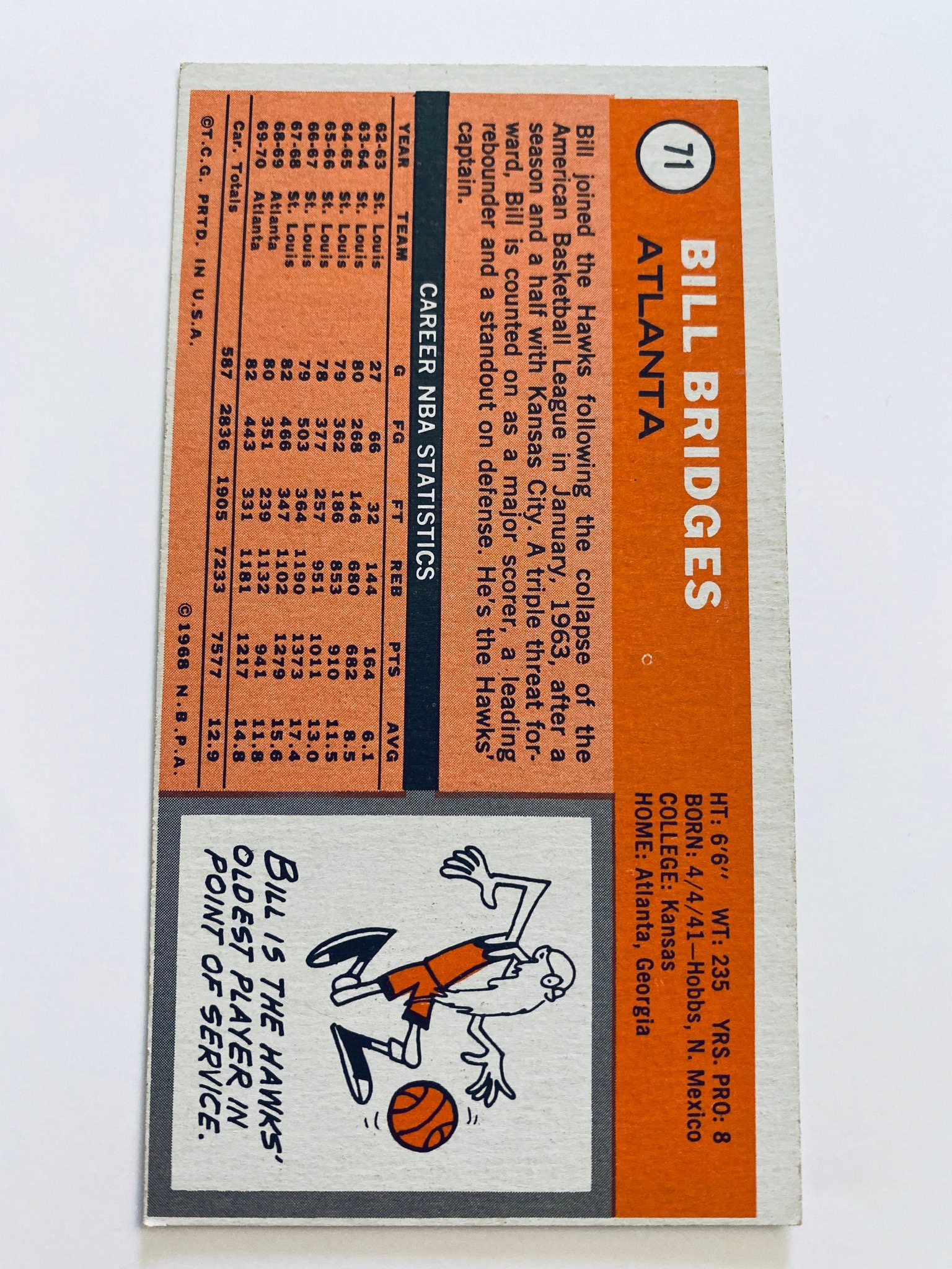 1970 Bill Bridges Topps Basketball Card in Near-mint/mint 8 - Etsy