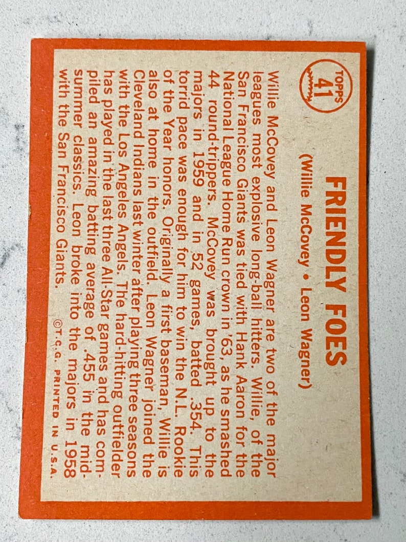 1964 Topps Willie Mccovey & Leon Wagner Friendly Foes Baseball - Etsy