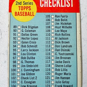 1963 Topps Baseball 2nd Series Checklists 2 Red and Yellow - Etsy