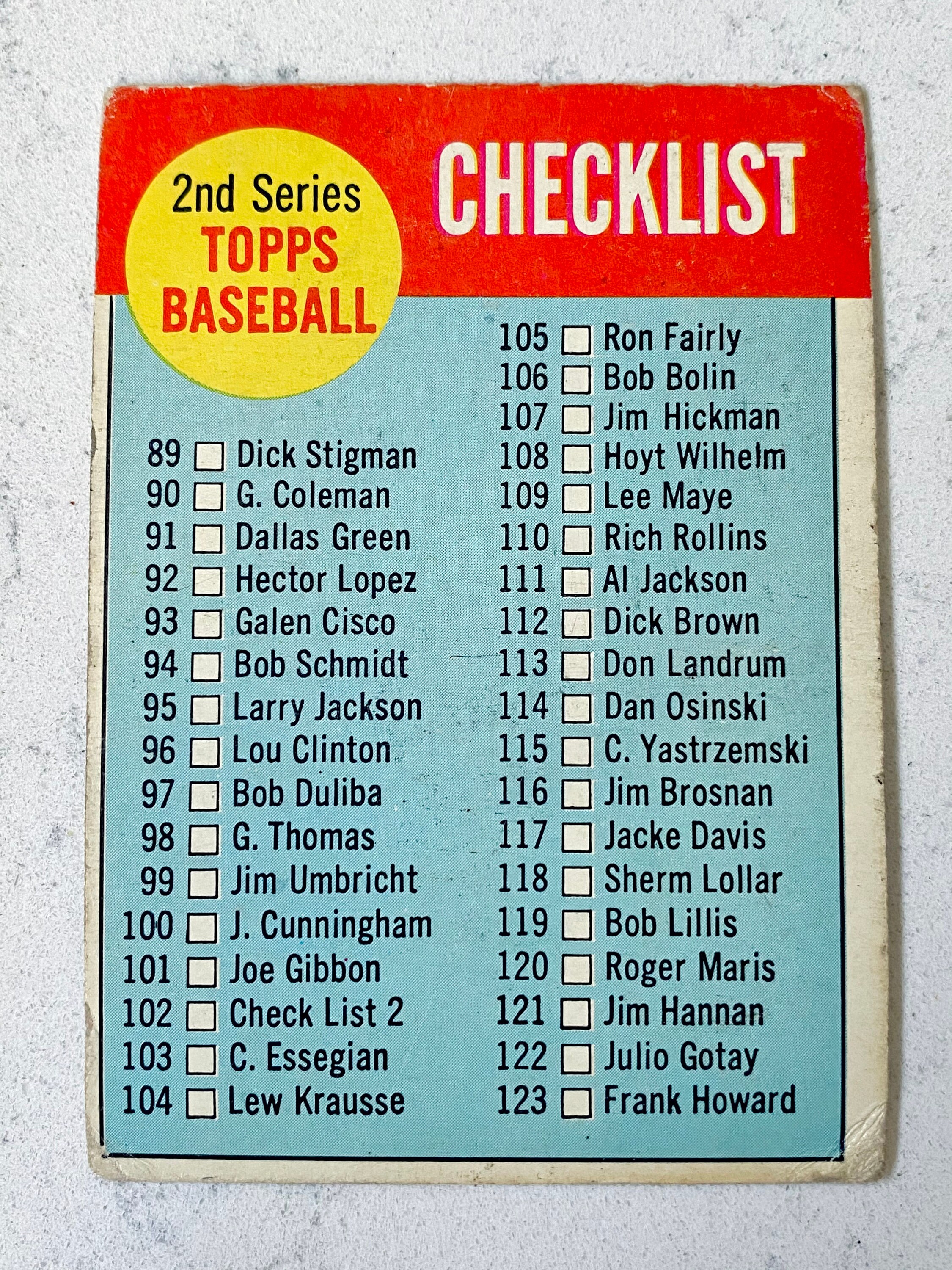1963 Topps baseball 2nd Series checklists 2 Red and Yellow | Etsy