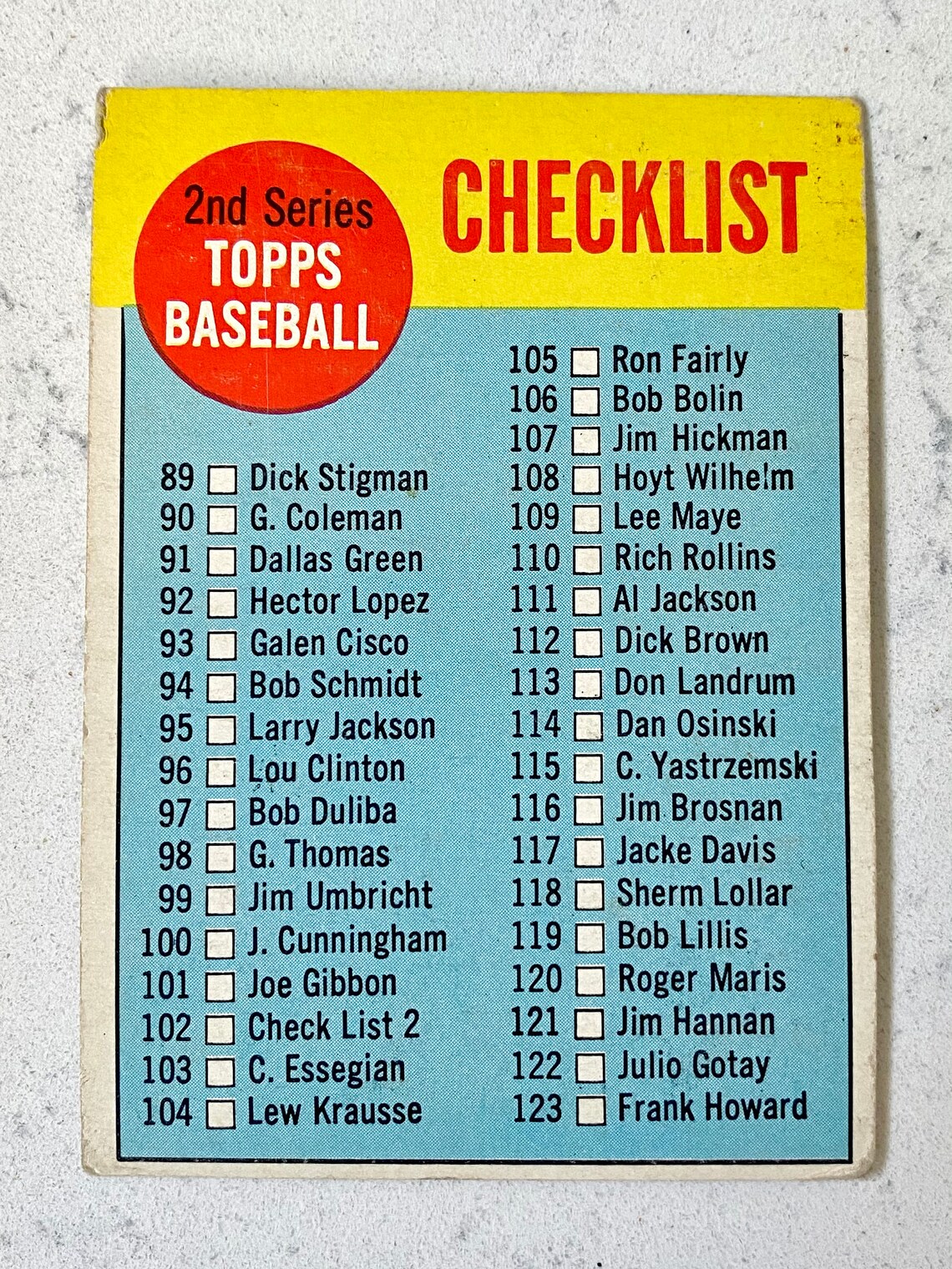 1963 Topps baseball 2nd Series checklists 2 Red and Yellow | Etsy