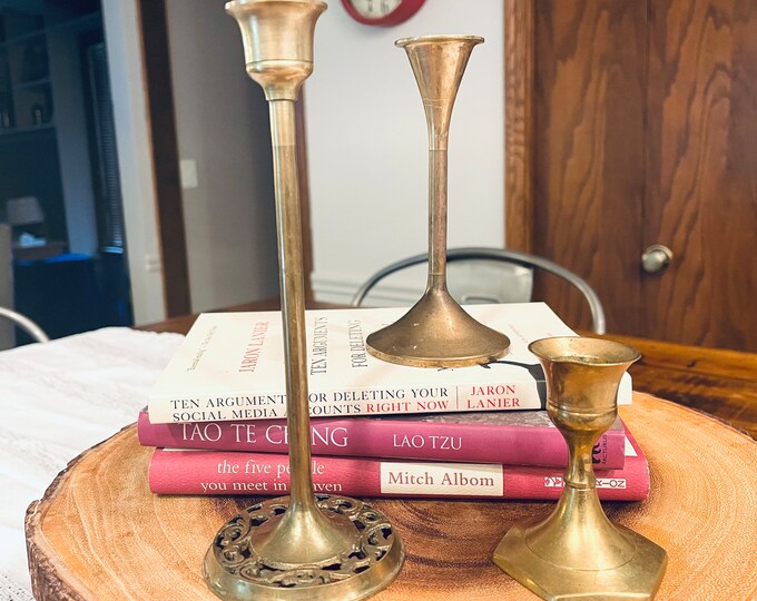 Vintage Tulip Brass Candlestick Set, With Individual Designs in ...
