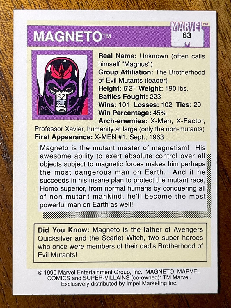 1990 Magneto Marvel Impel Comic Cards Sharp Corners No | Etsy
