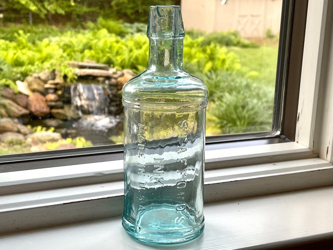 1800’s Stafford Ink Bottle With Pour Sport, Aqua Glass Bottle, No Chips ...