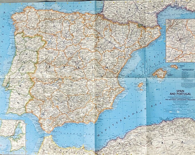 1965 Spain & Portugal Original National Geographic Map in Excellent ...