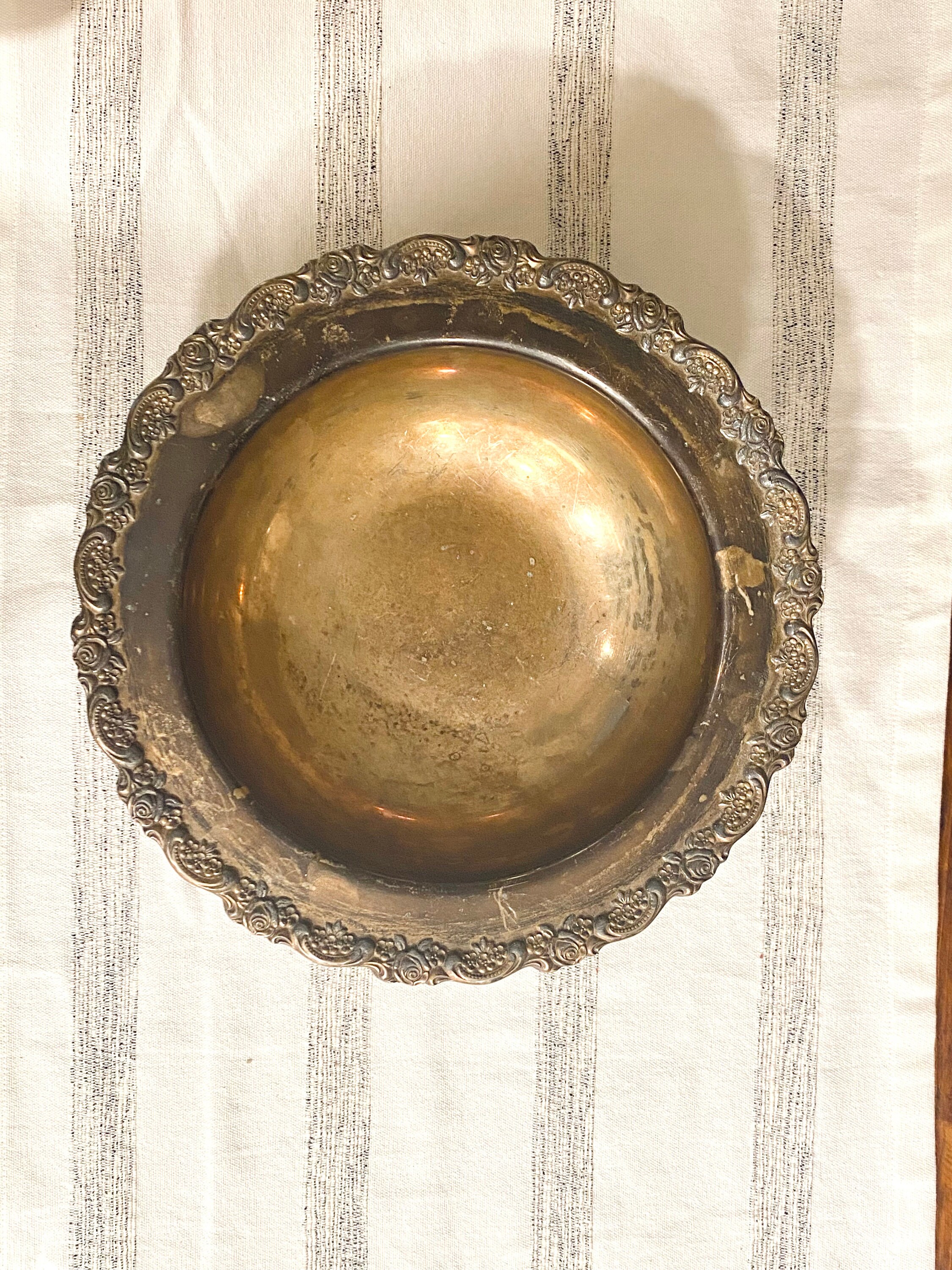 Silver Serving Bowl With Beautiful Patina and Rose Details - Etsy