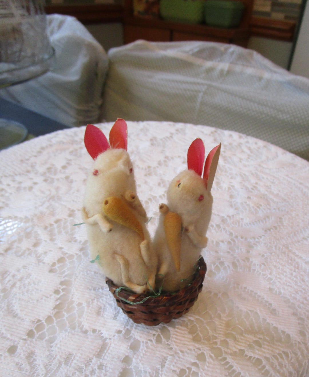2, Spun Cotton, Bunnies in Basket, Made in Japen, Antique Bunnies ...