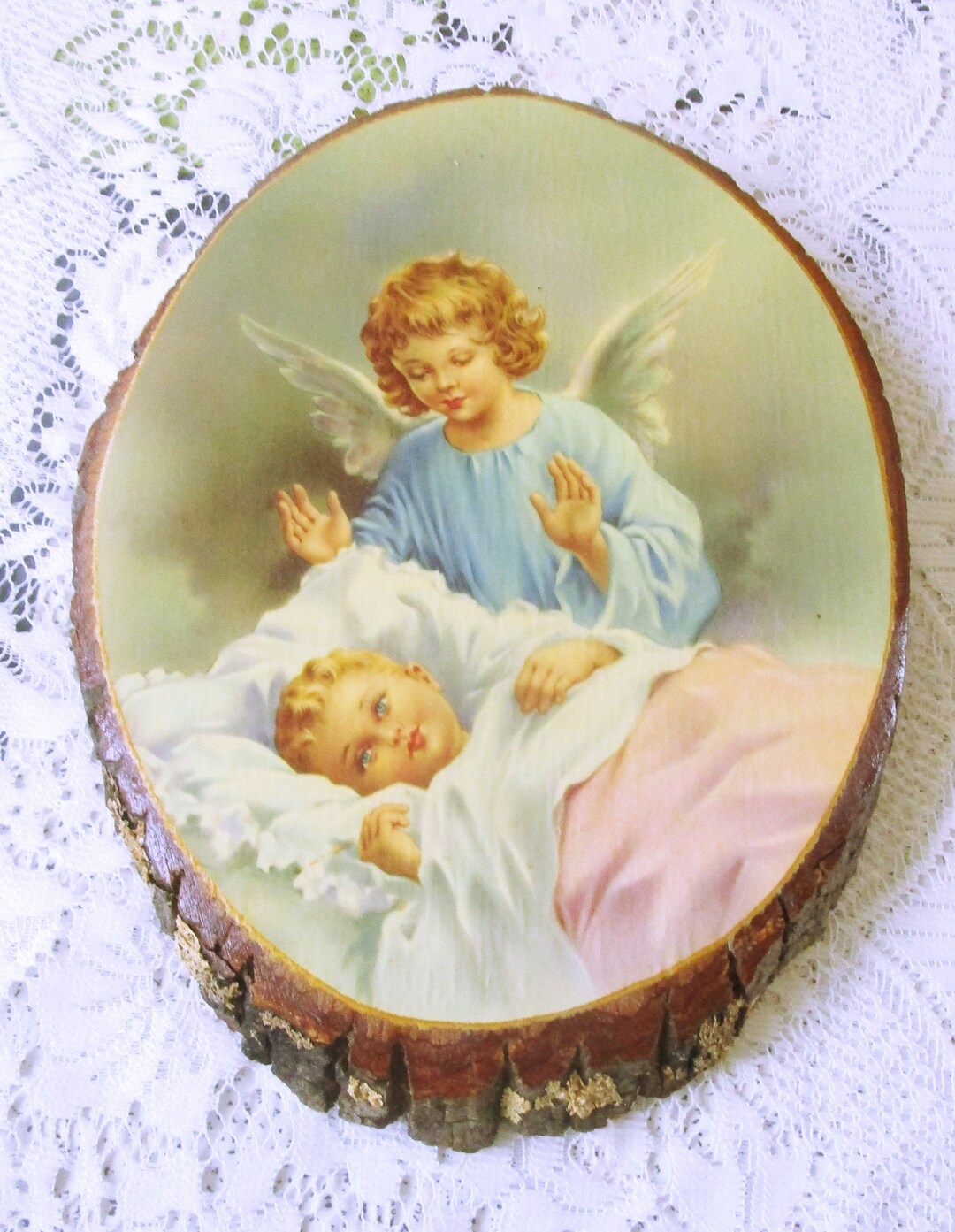 1980s, Guardian Angel, Wooden Plaque, Nursery Decor, Vintage Angel ...