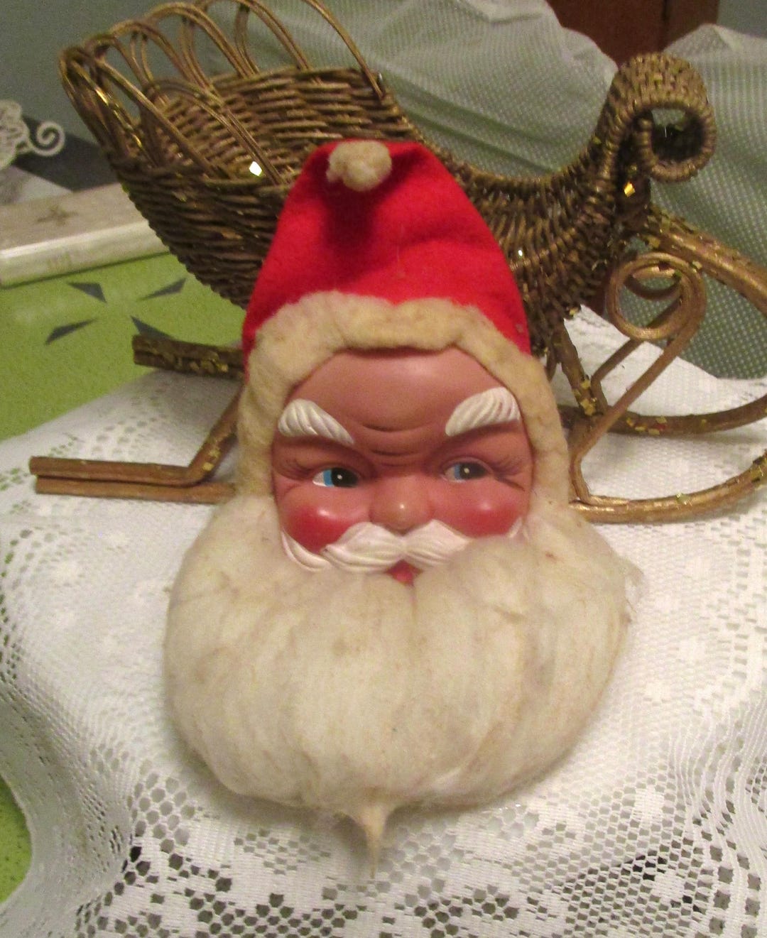 RARE, Santa Face, Pull String, Music Box, Jingle Bells, Antique Santa ...