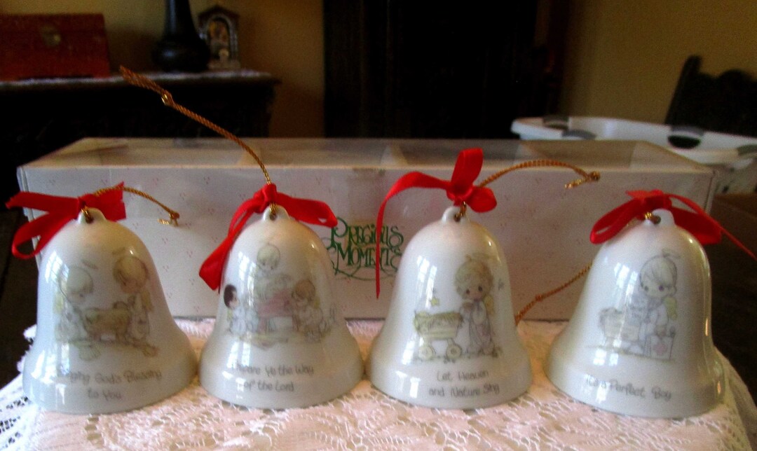 4, Precious Moments, Christmas Ornaments, Vintage Bells, Enesco Bells ...