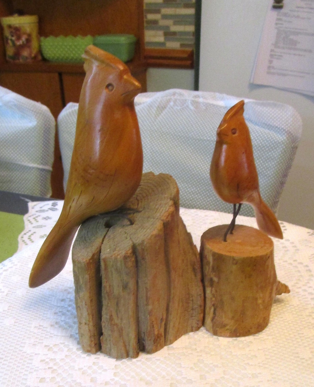 2, 1981, Carved Cardinals, Bird Figurines, Cardinal Figurines, Wooden ...