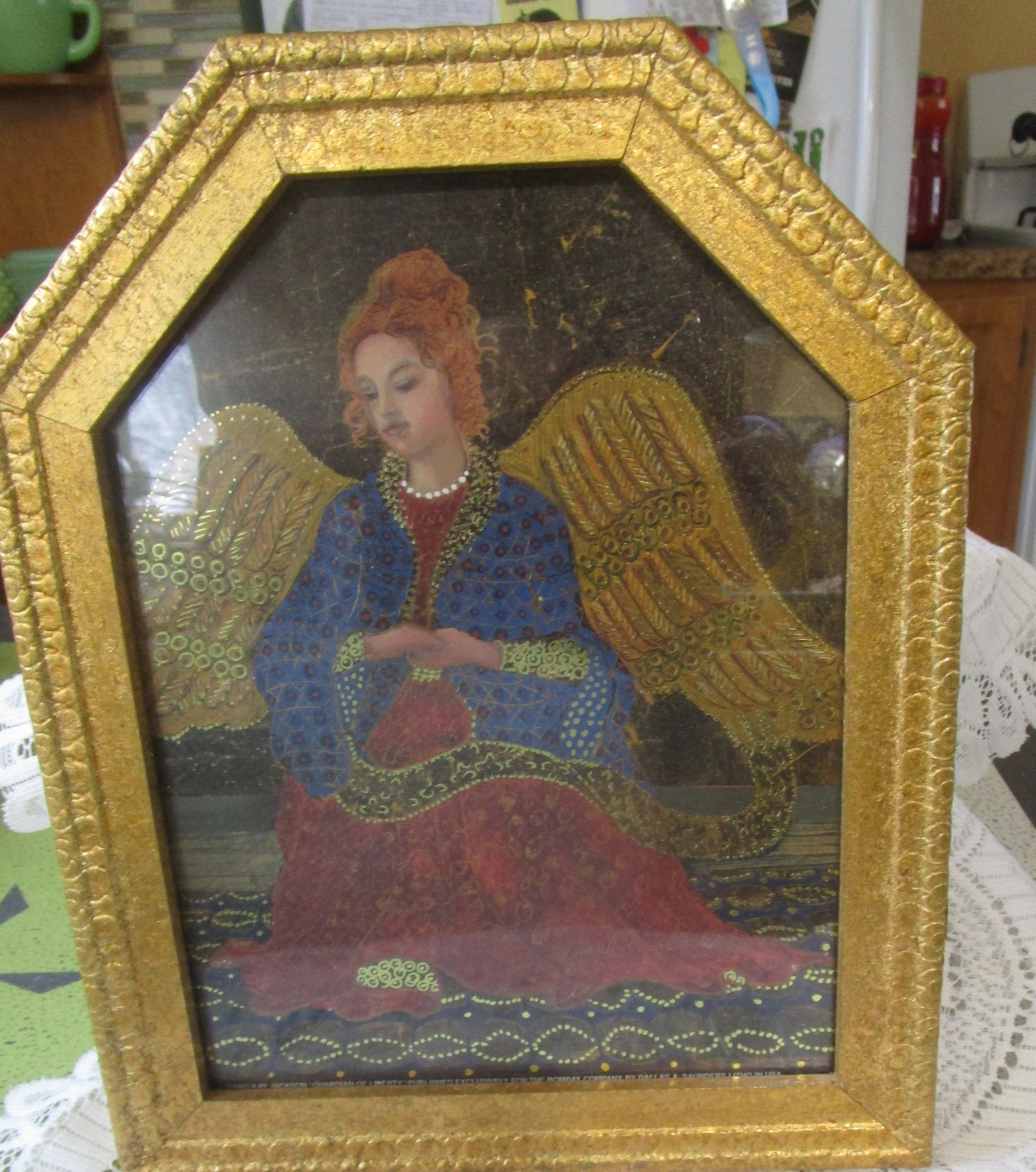 Framed Angel, Gilded Frame, Angel Art, Vintage Angel, Wall Decor ...