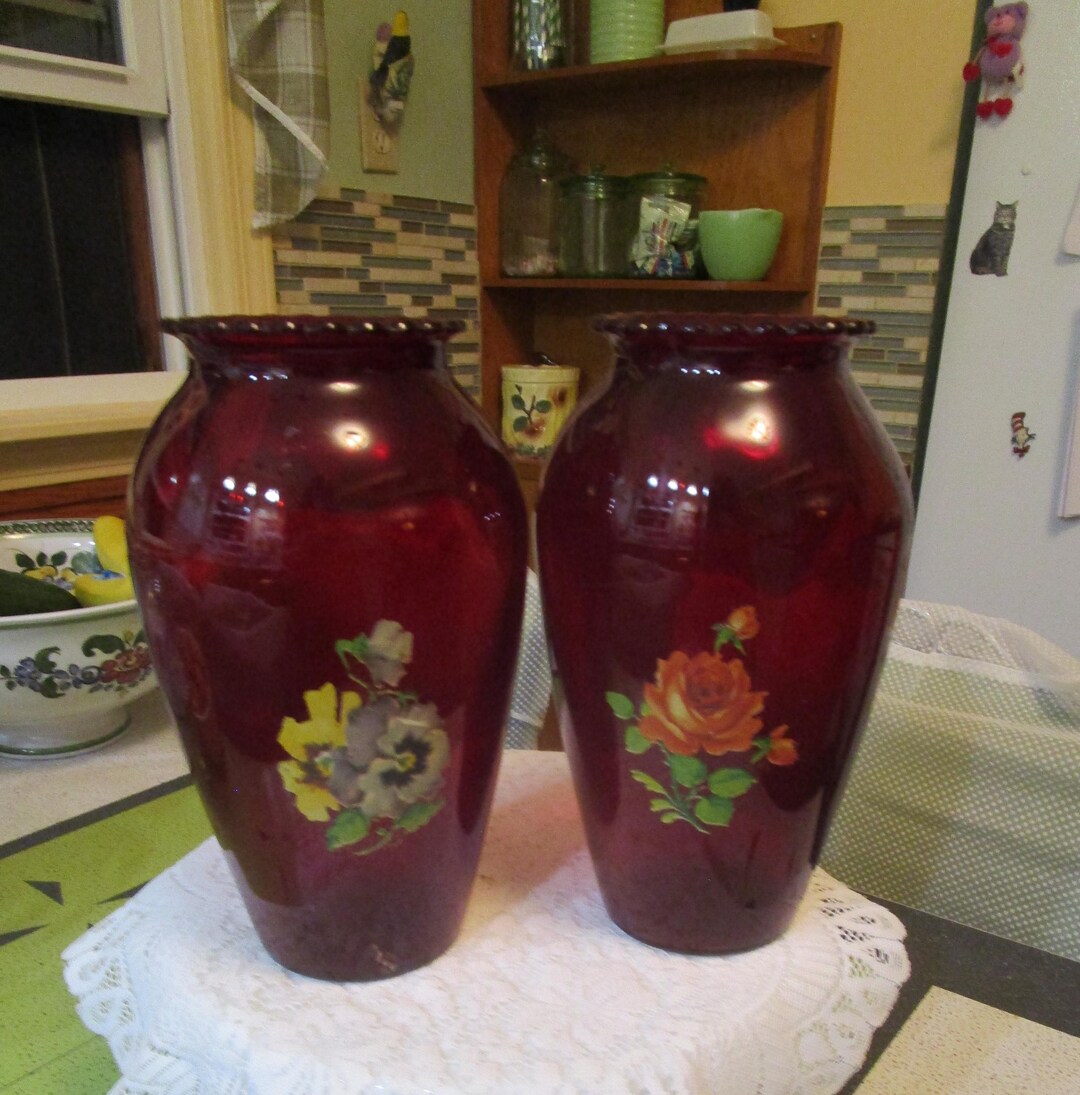 2, Ruby Red, Glass Vases, Red Glass, Midcentury Glass, Ruby Vases ...