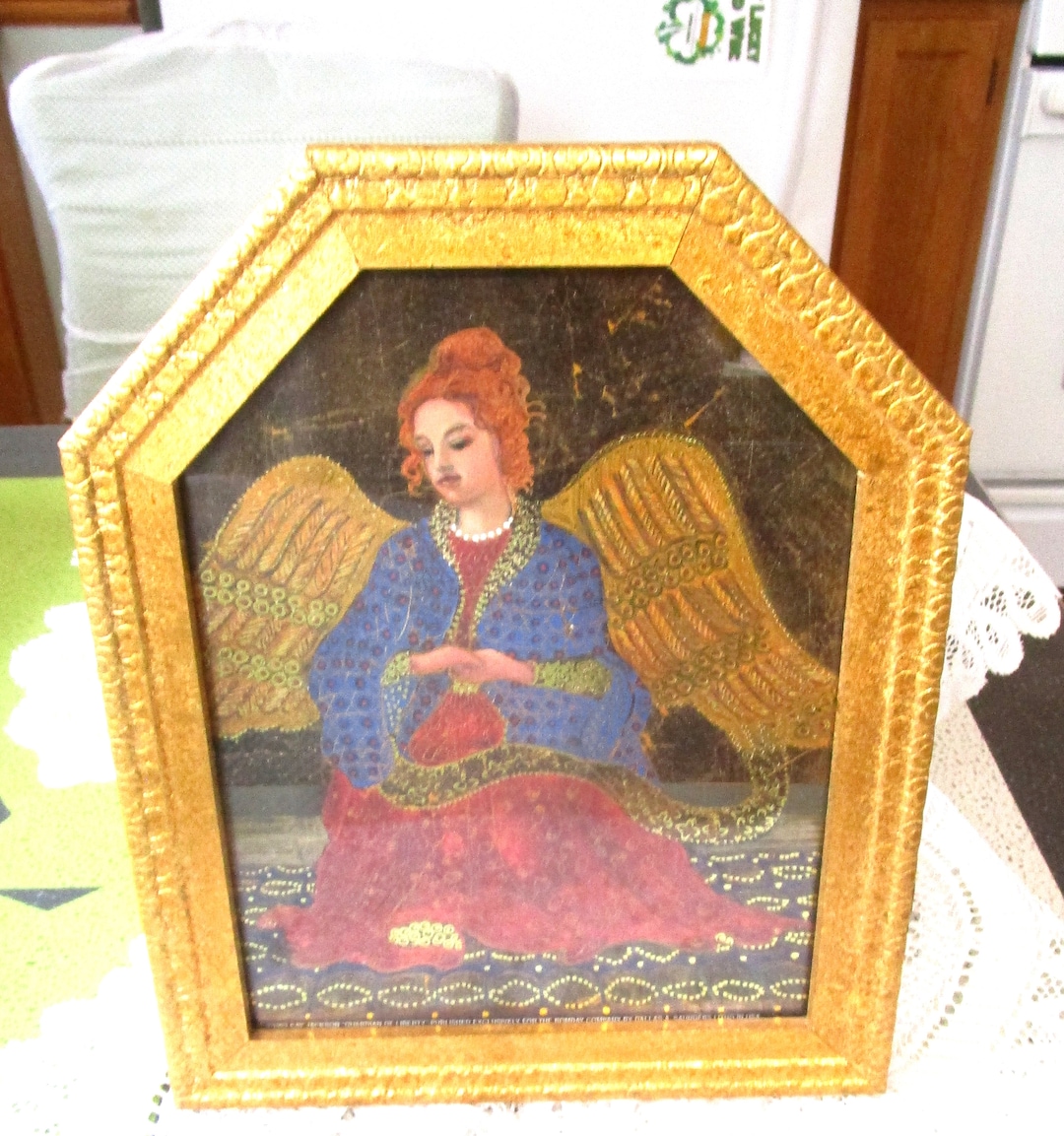 Framed Angel, Gilded Frame, Angel Art, Vintage Angel, Wall Decor ...