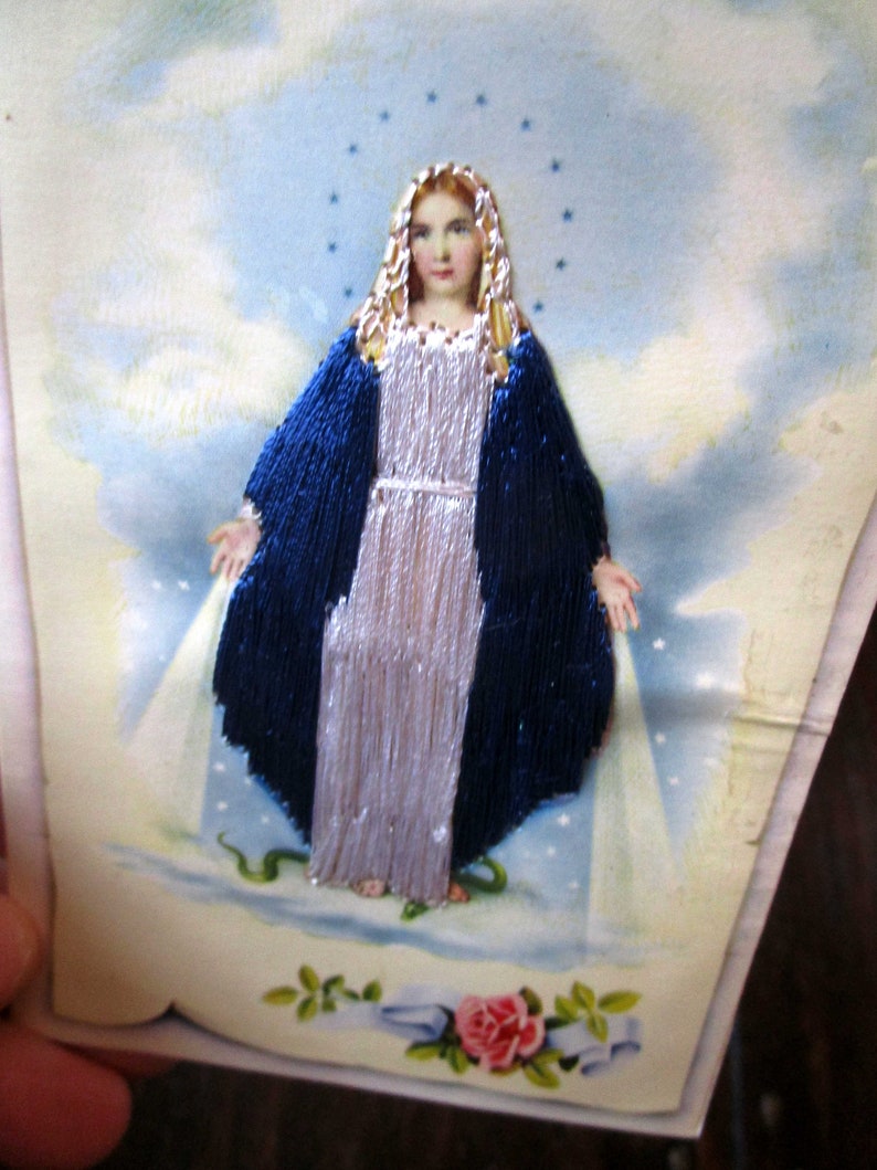 Virgin Mary EMBROIDERED Card Prayer Card Made in Spain - Etsy