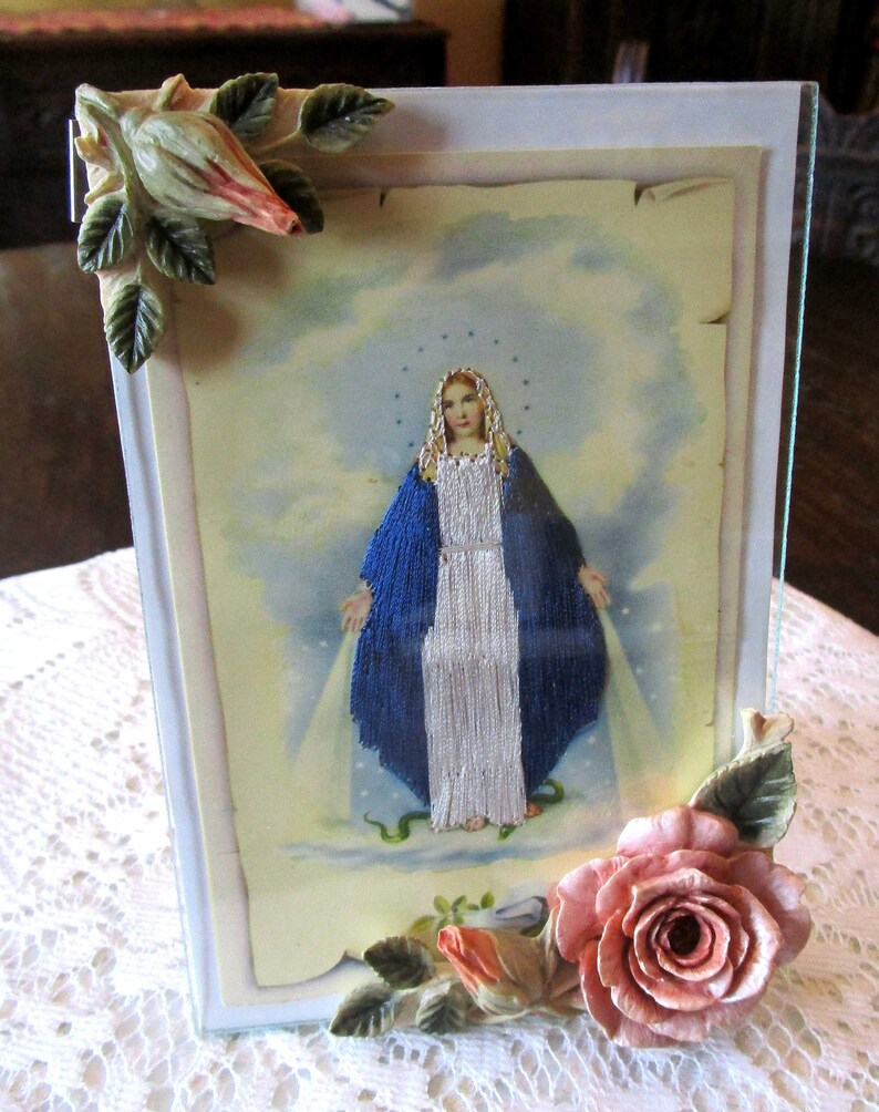 Virgin Mary EMBROIDERED Card Prayer Card Made in Spain - Etsy