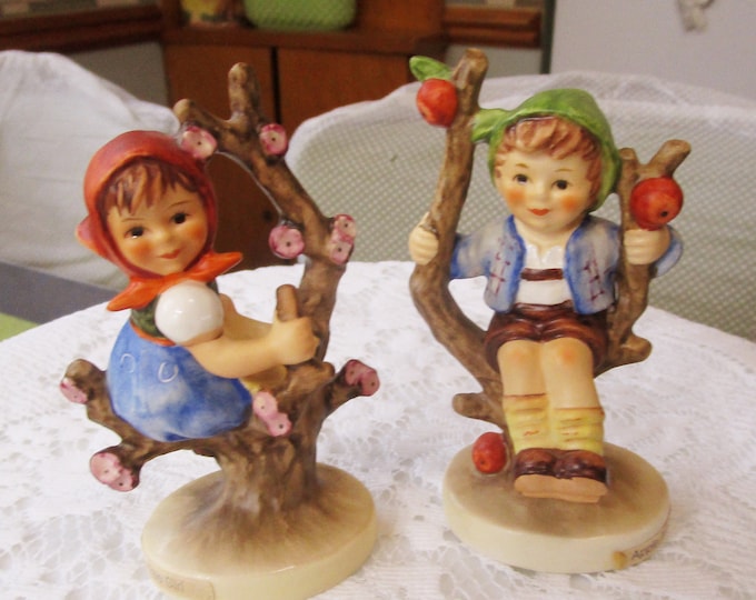 2, Hummels, Apple Tree Boy, Apple Tree Girl, Hummel Figurines, Vintage Figurines, Hummel Apples ...