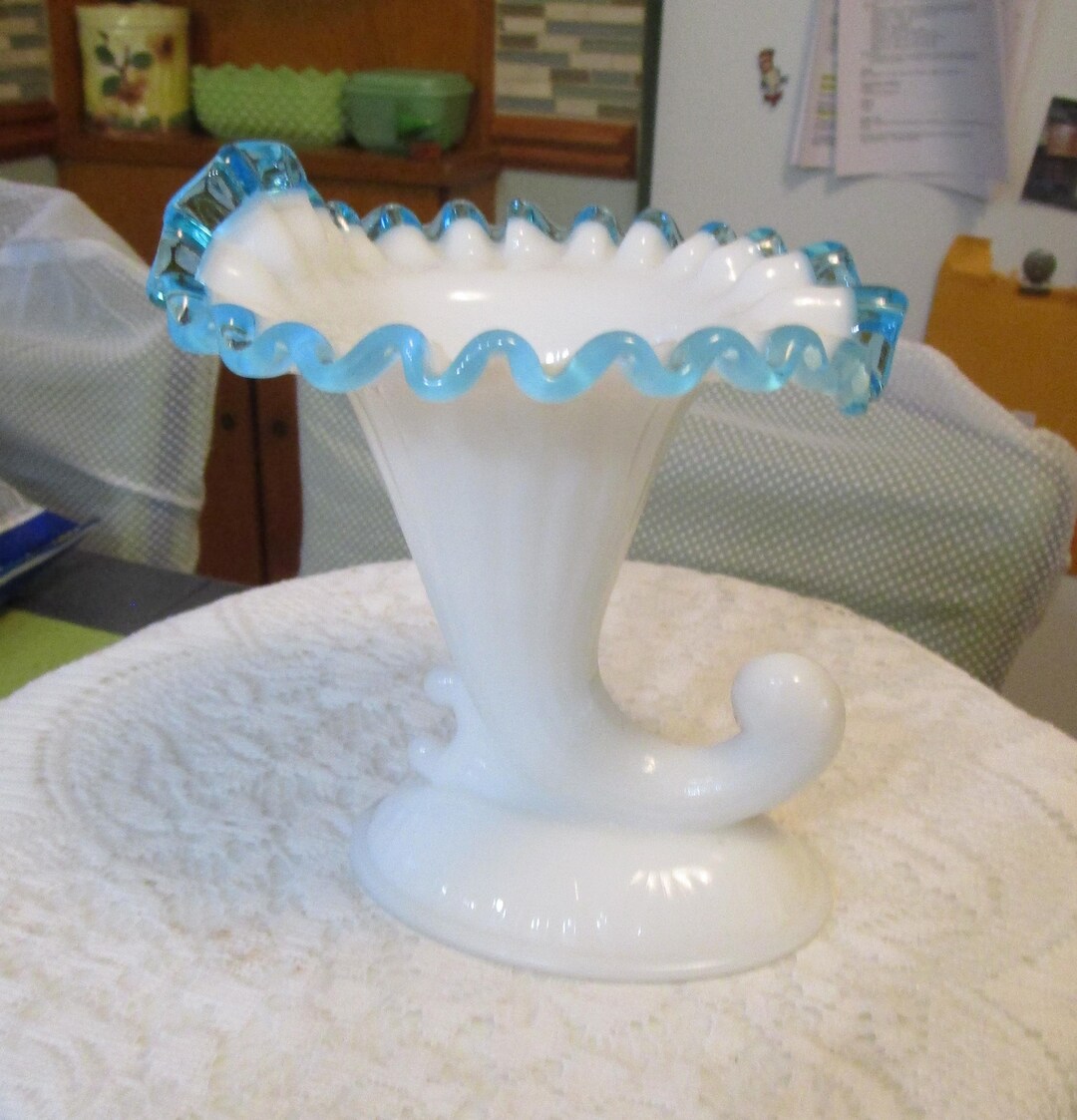 Fenton, Candlestick, Vintage Fenton, Horn of Plenty, Fenton Horn, Milk ...