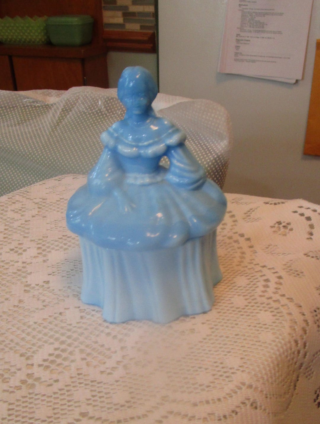 Blue Milk Glass, Powder Jar, Victorian Lady, Milk Glass, Vintage Jars ...