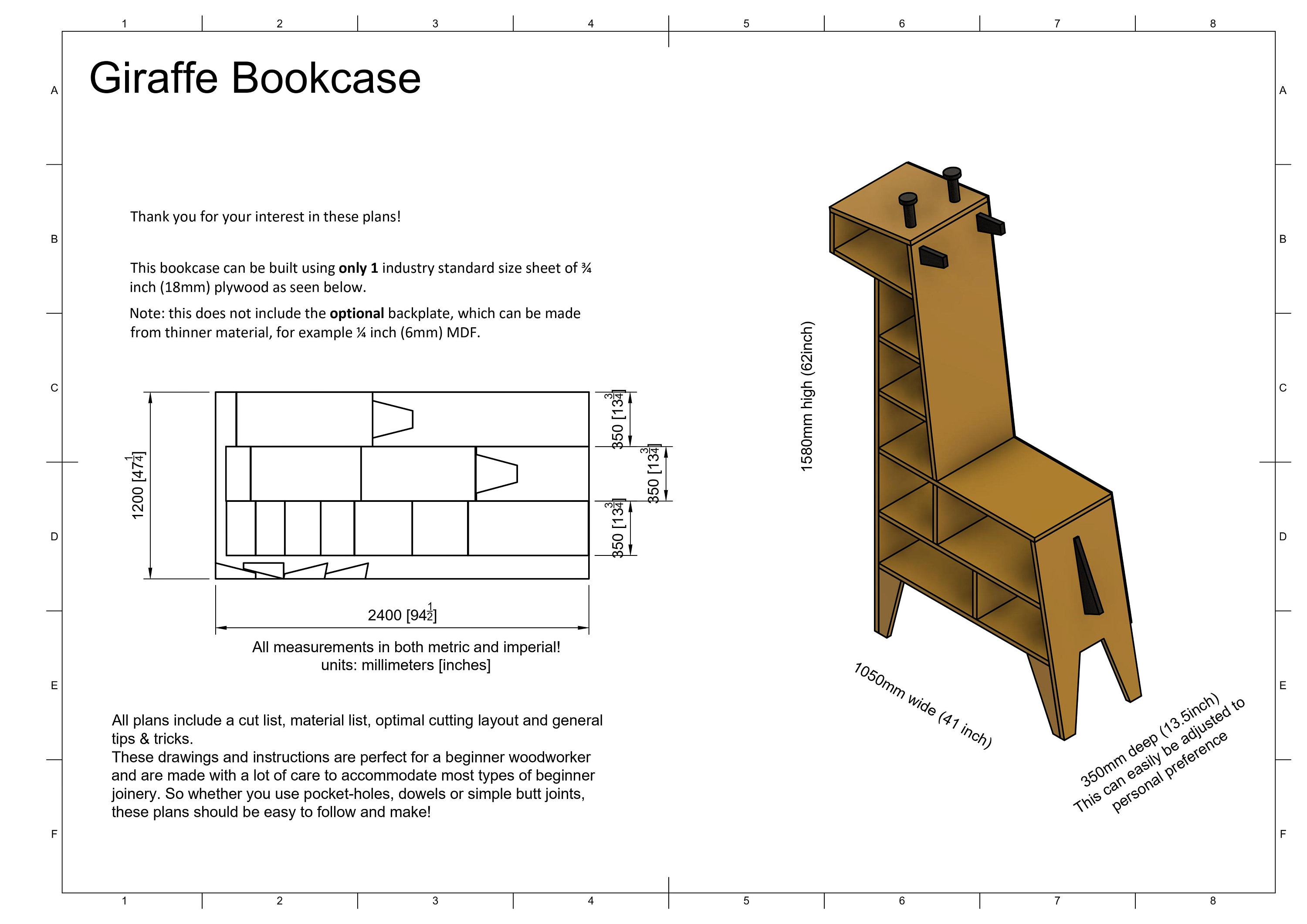 Giraffe Bookcase / Montessori Cabinet Bookshelf / Printable PDF ...