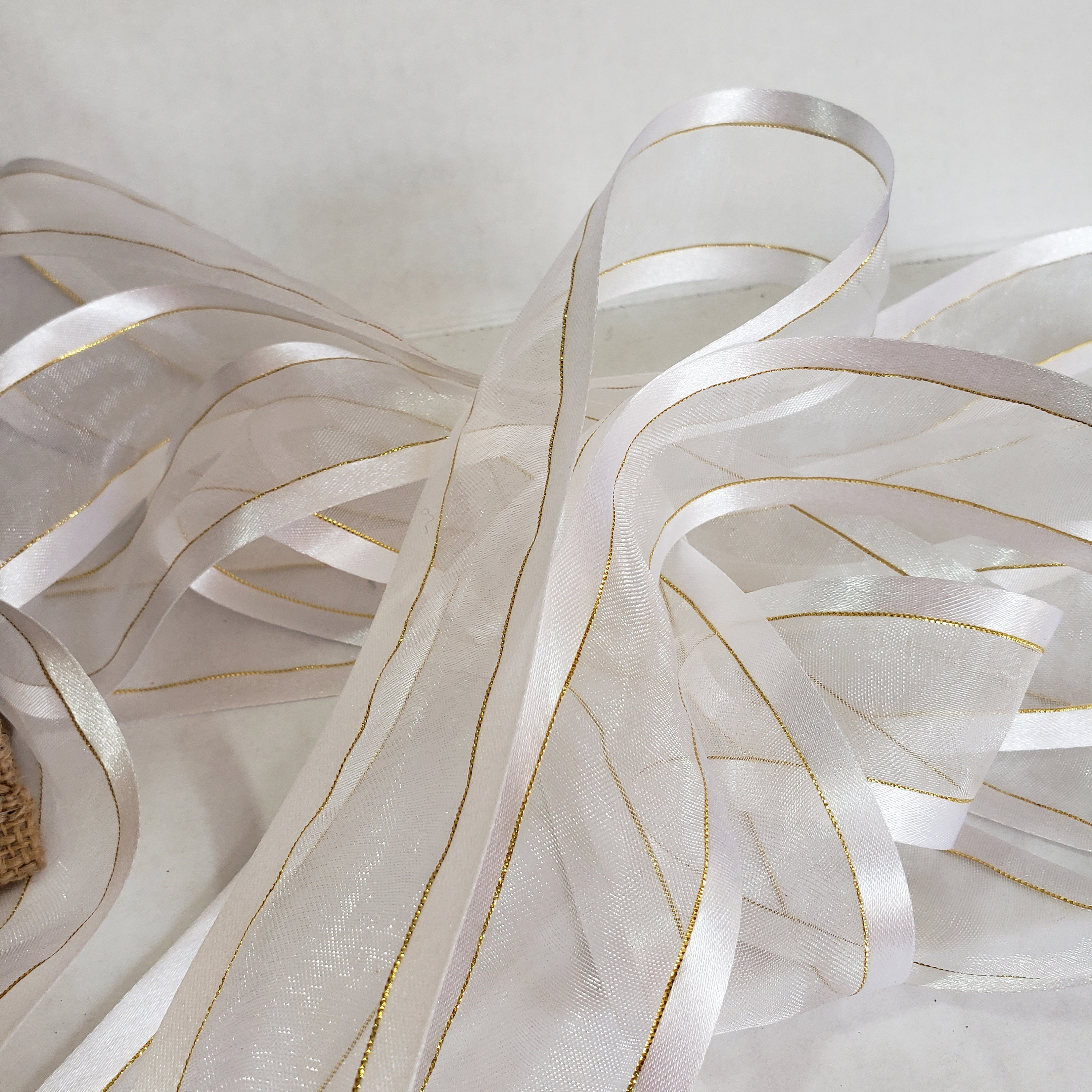 Sheer White Ribbon With Gold and Trim Elegant Ribbon for Bows | Etsy