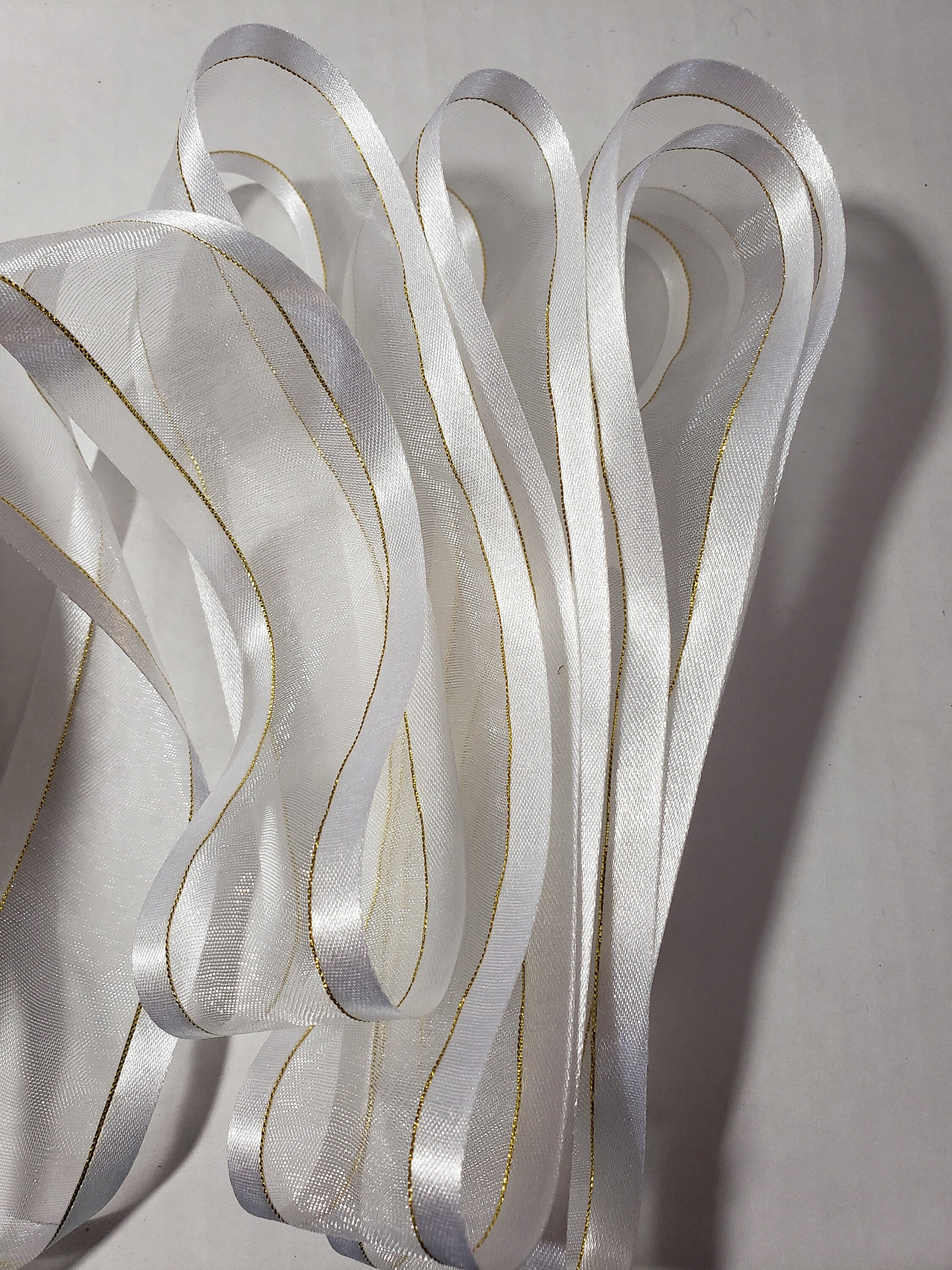 Sheer White Ribbon With Gold and Trim Elegant Ribbon for Bows | Etsy
