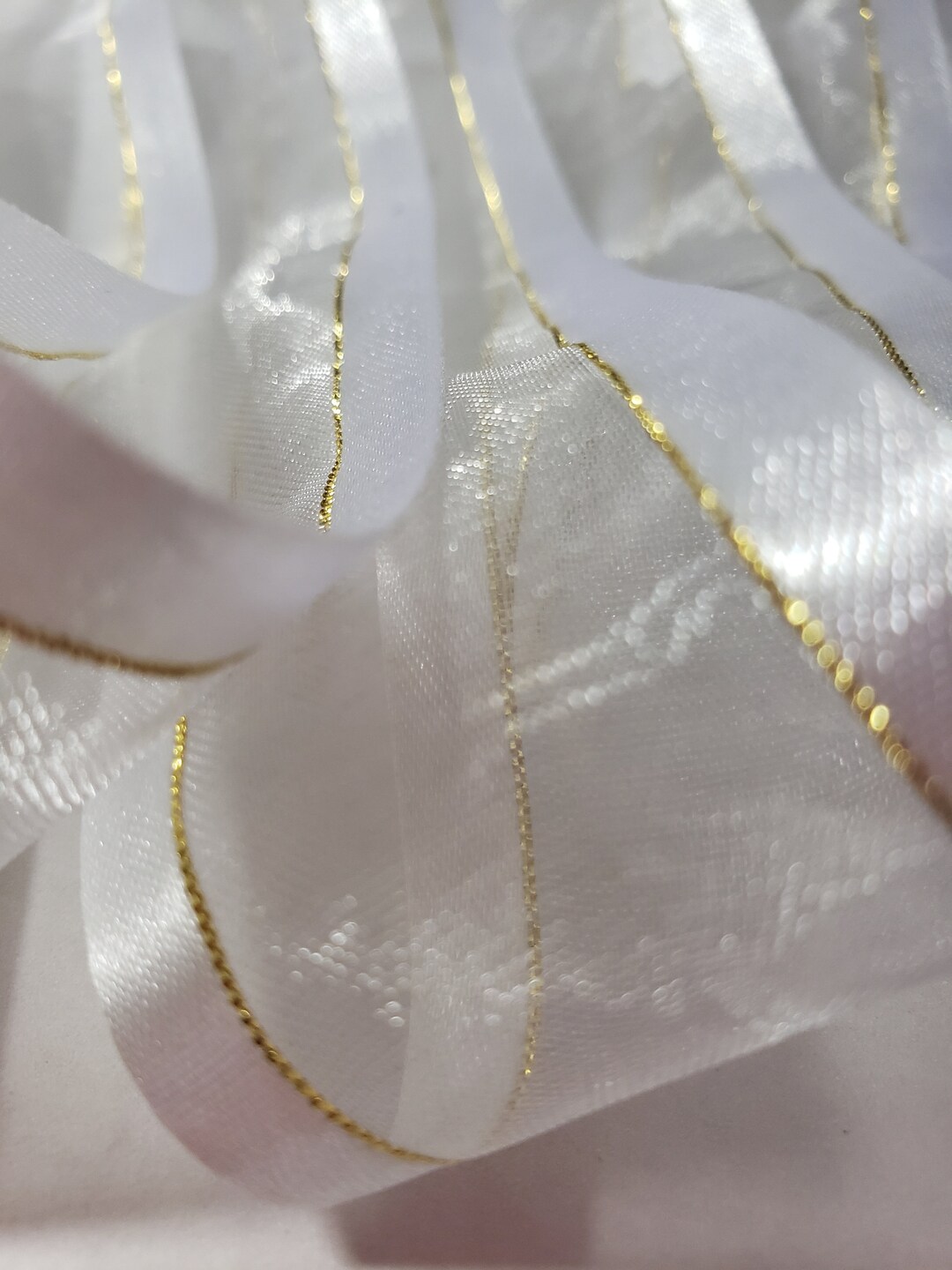 Sheer White Ribbon With Gold and Trim Elegant Ribbon for Bows - Etsy
