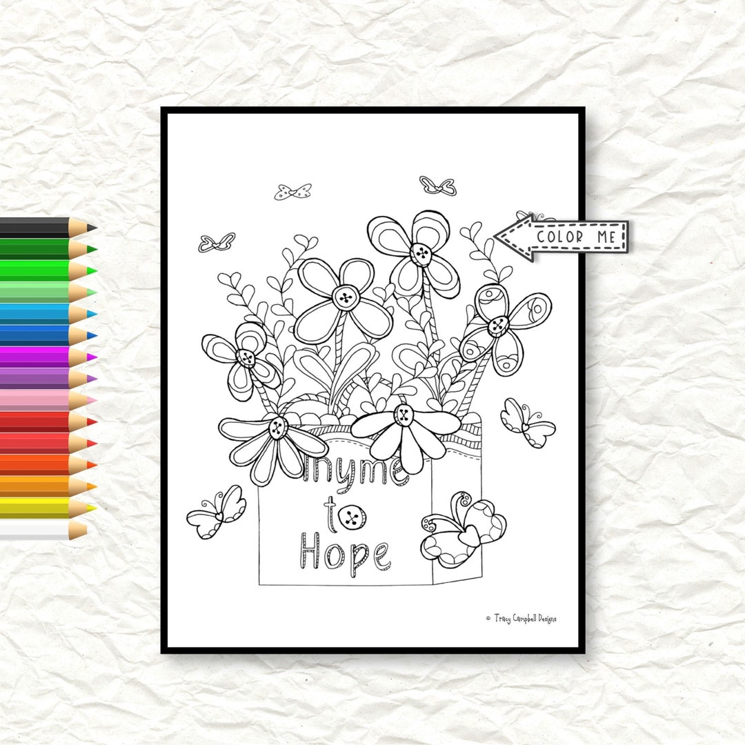 Hope Coloring, Flower Coloring Page for Adults, Garden Coloring ...