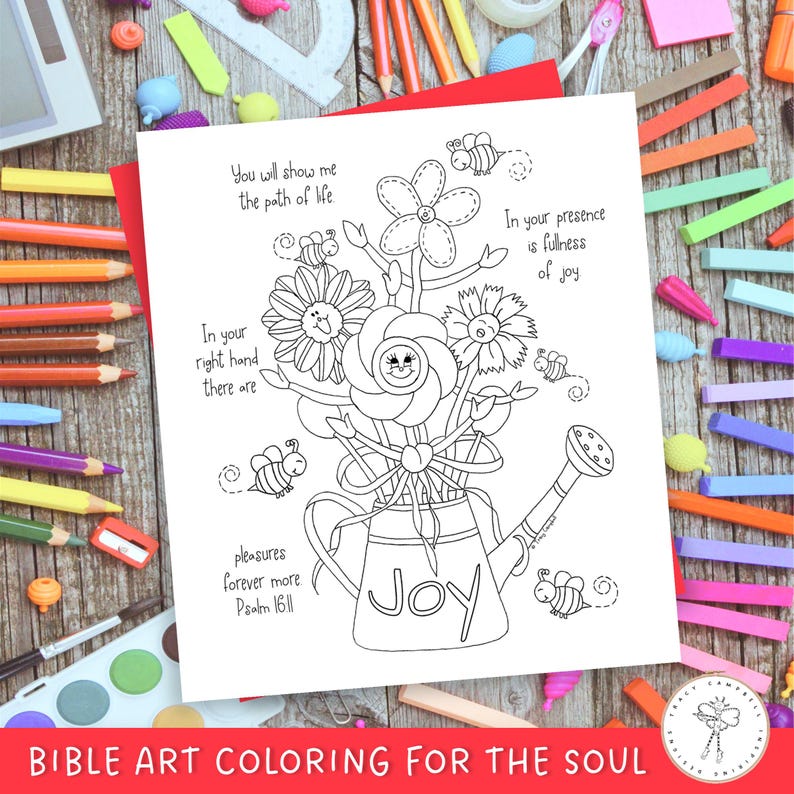 Flower Faces of Joy Christian Coloring Page: Memory Verse From Psalms ...