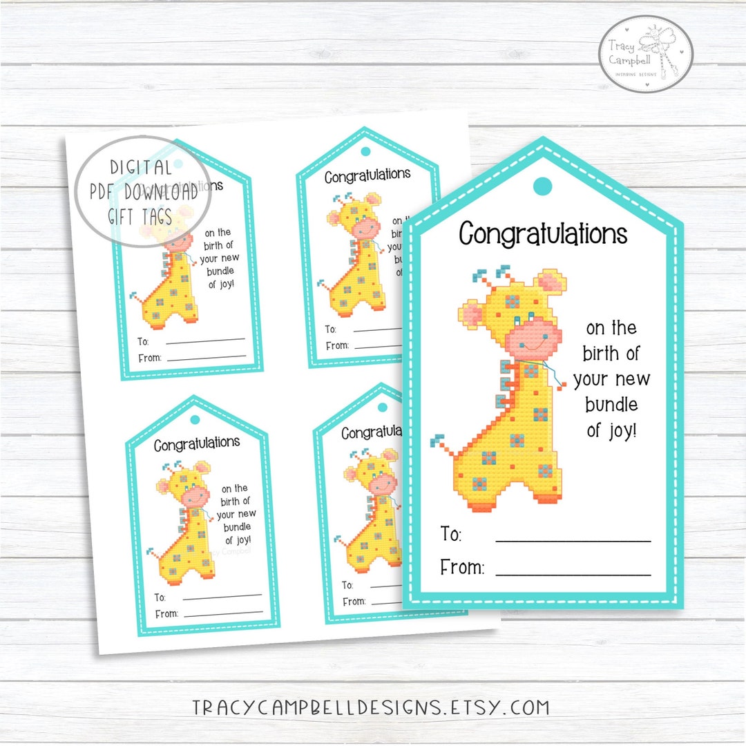 Baby Giraffe Congratulations Gift Tags, Bundle of Joy Giraffe Tags ...