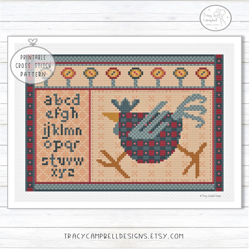 Rooster Cross Stitch Pattern Alphabet Sampler Embroidery | Etsy