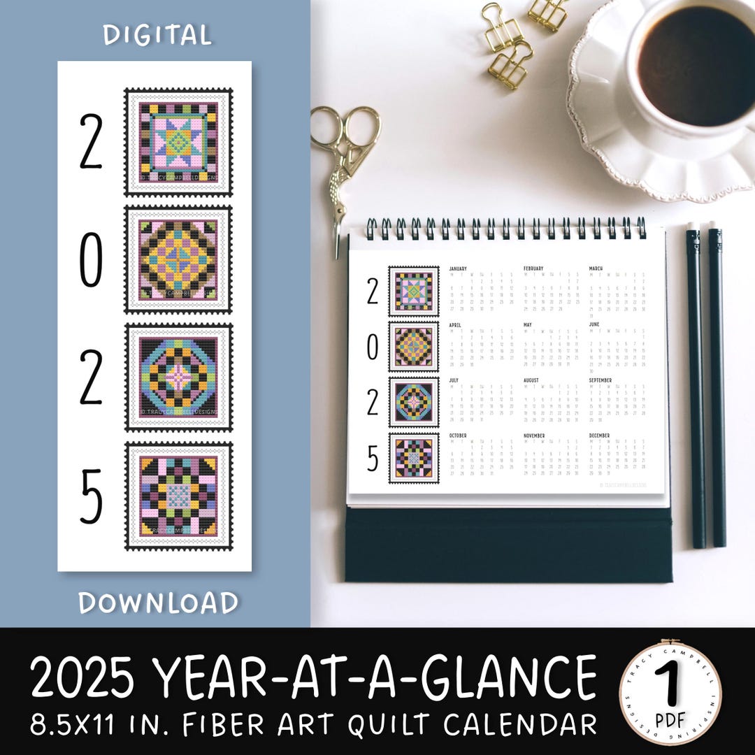 2025 Year at a Glance Fiber Art Calendar, Printable 2025 Quilt Calendar ...