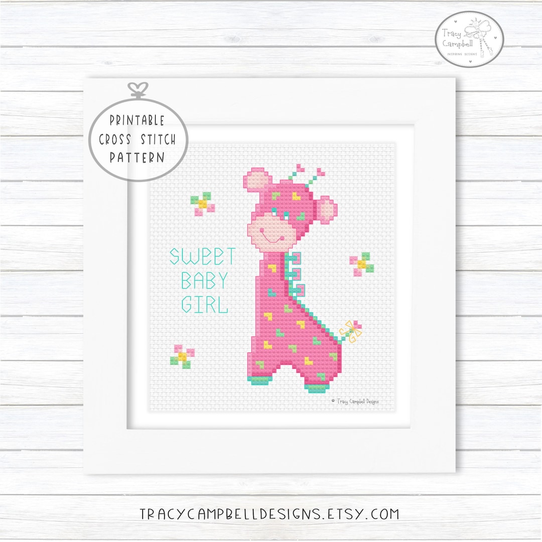 Baby Giraffe Cross Stitch Pattern, Pink Giraffe Stitch, Sweet Baby Girl ...